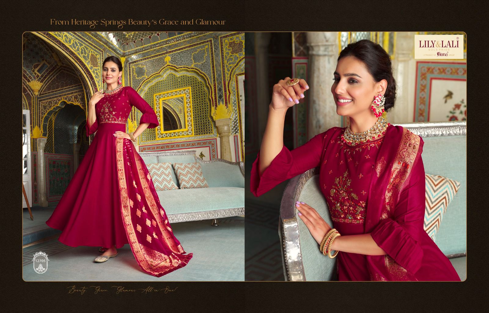 Lily And Lali Mohini Vogue Bemberg Designer Silk Gown With Dupatta ...