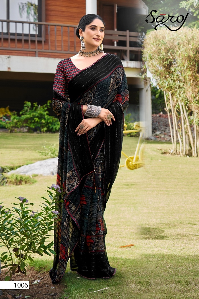 Saroj Black Beauty Fancy Georgette Black Saree Collection