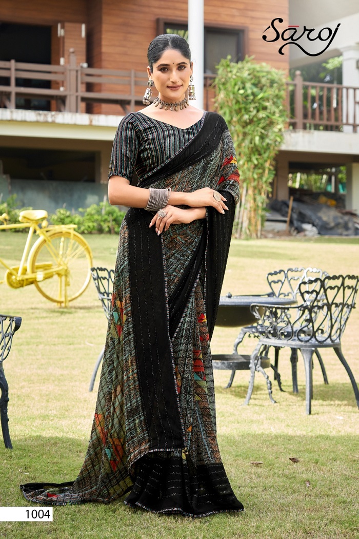 Saroj Black Beauty Fancy Georgette Black Saree Collection