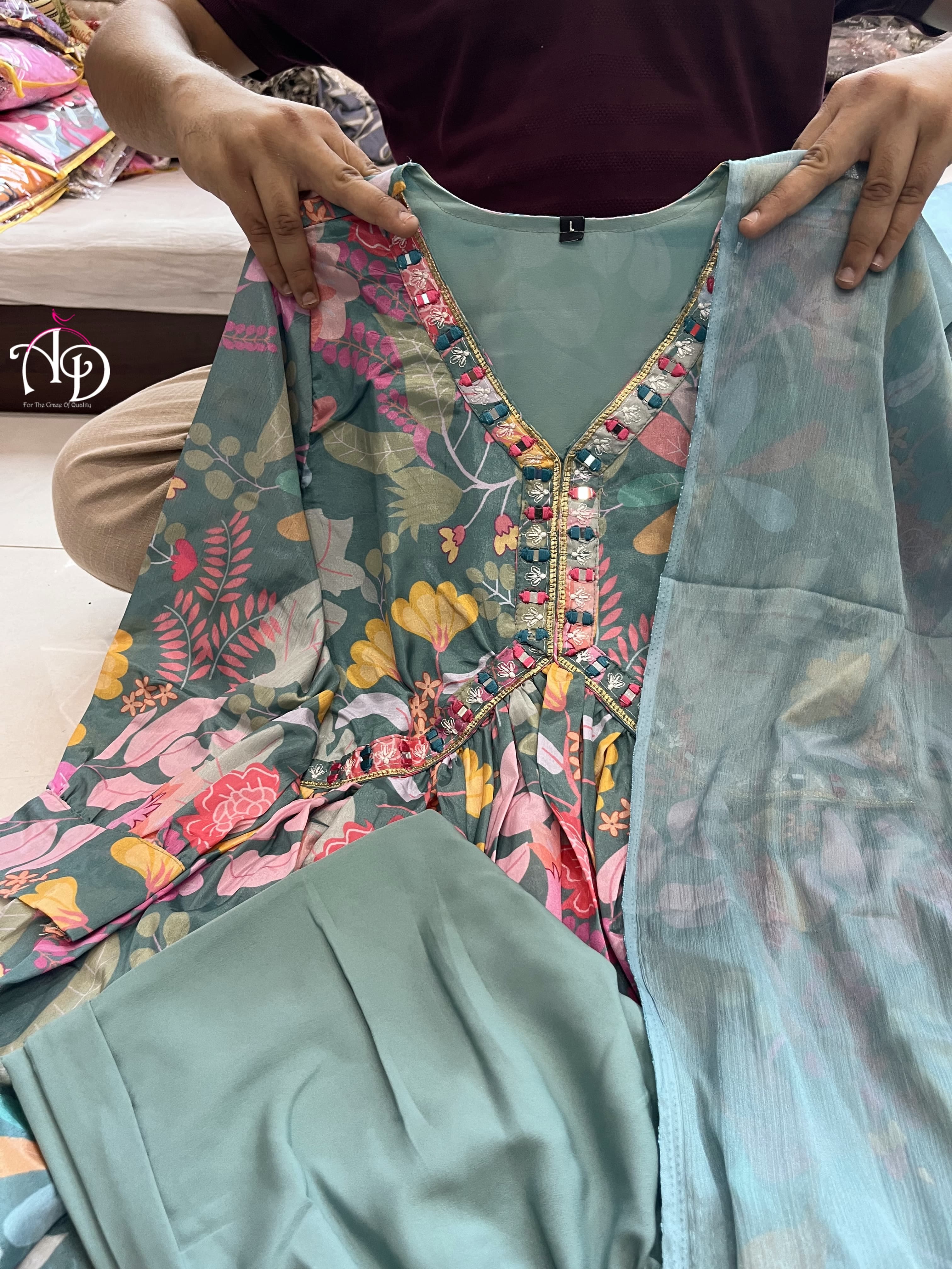 Mehera Green Designer Alia Cut Kurti Bottom With Dupatta