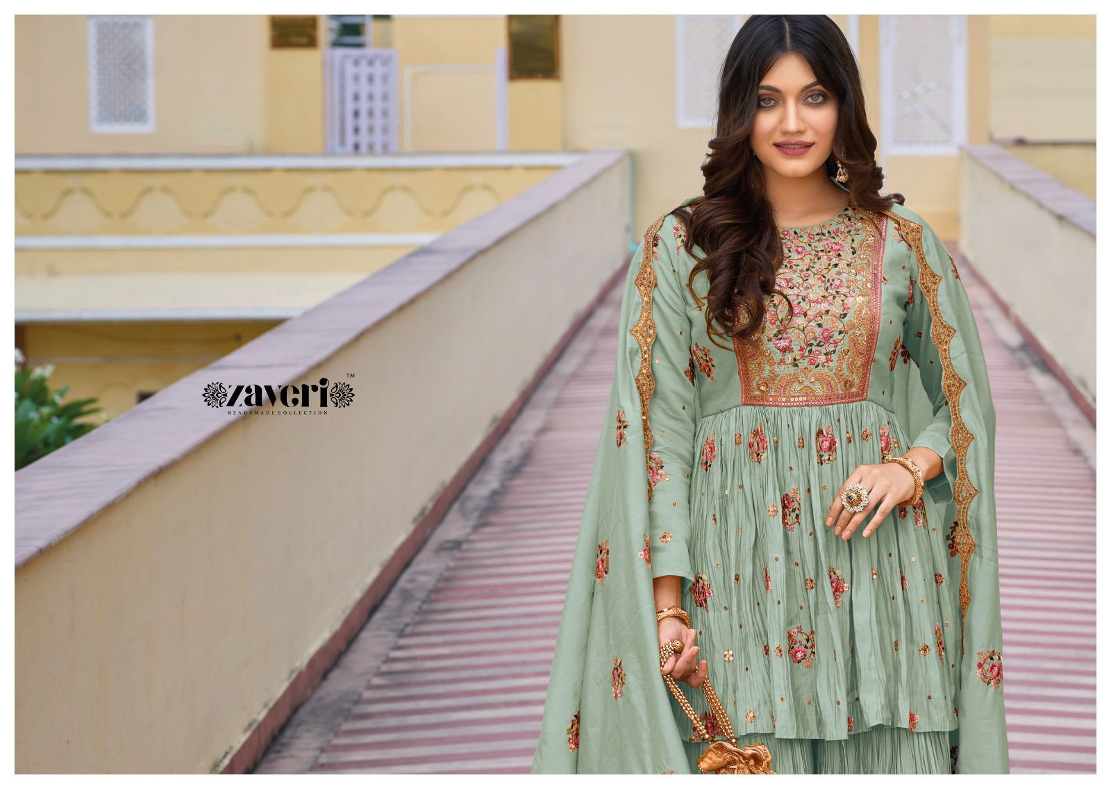 Zaveri Rumana Embroidered Kurti Bottom With Dupatta