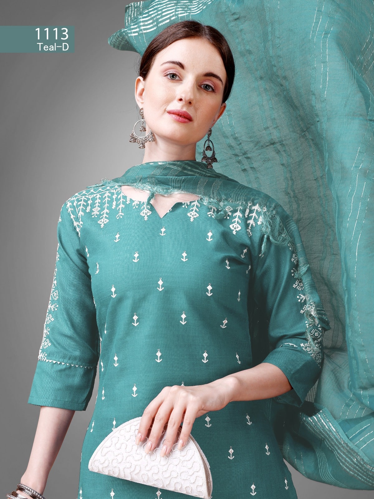 Kurti Set 1113 Pure Cotton Embroidery Kurti With Bottom Dupatta Collection