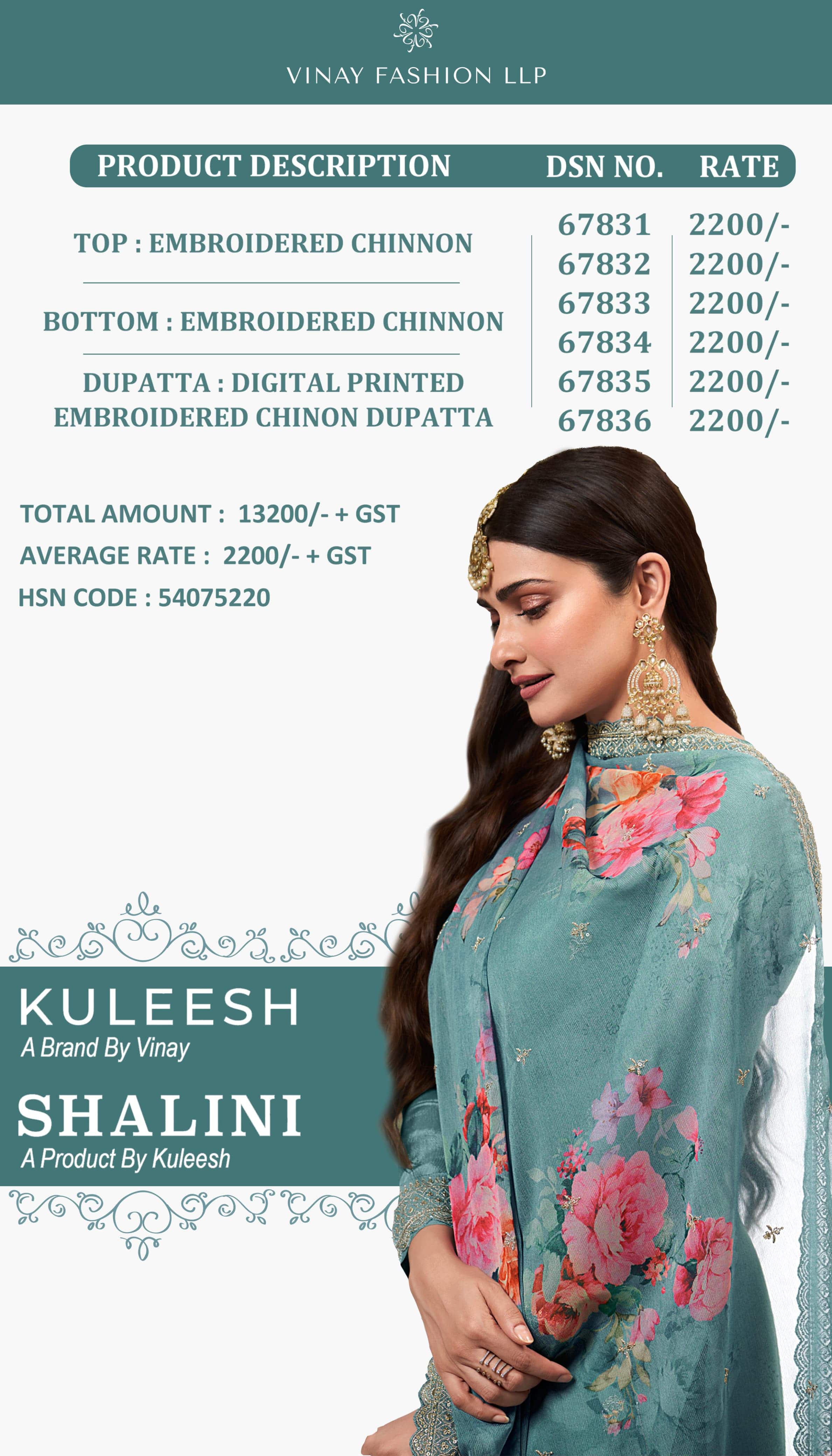 Vinay Kuleesh Shalini Embroidered Salwar Suit Collection
