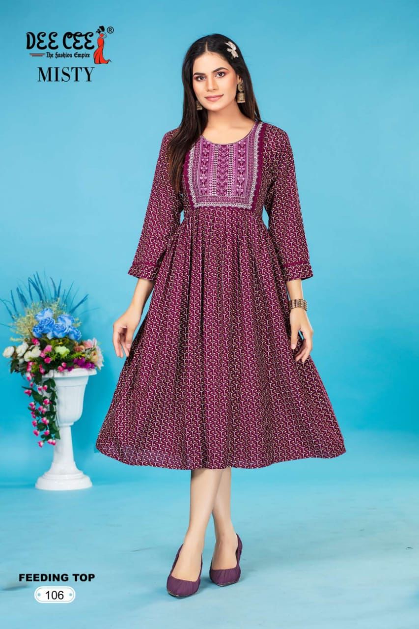 Deecee Misty Flared Long Feeding Embroidery Kurti Collection