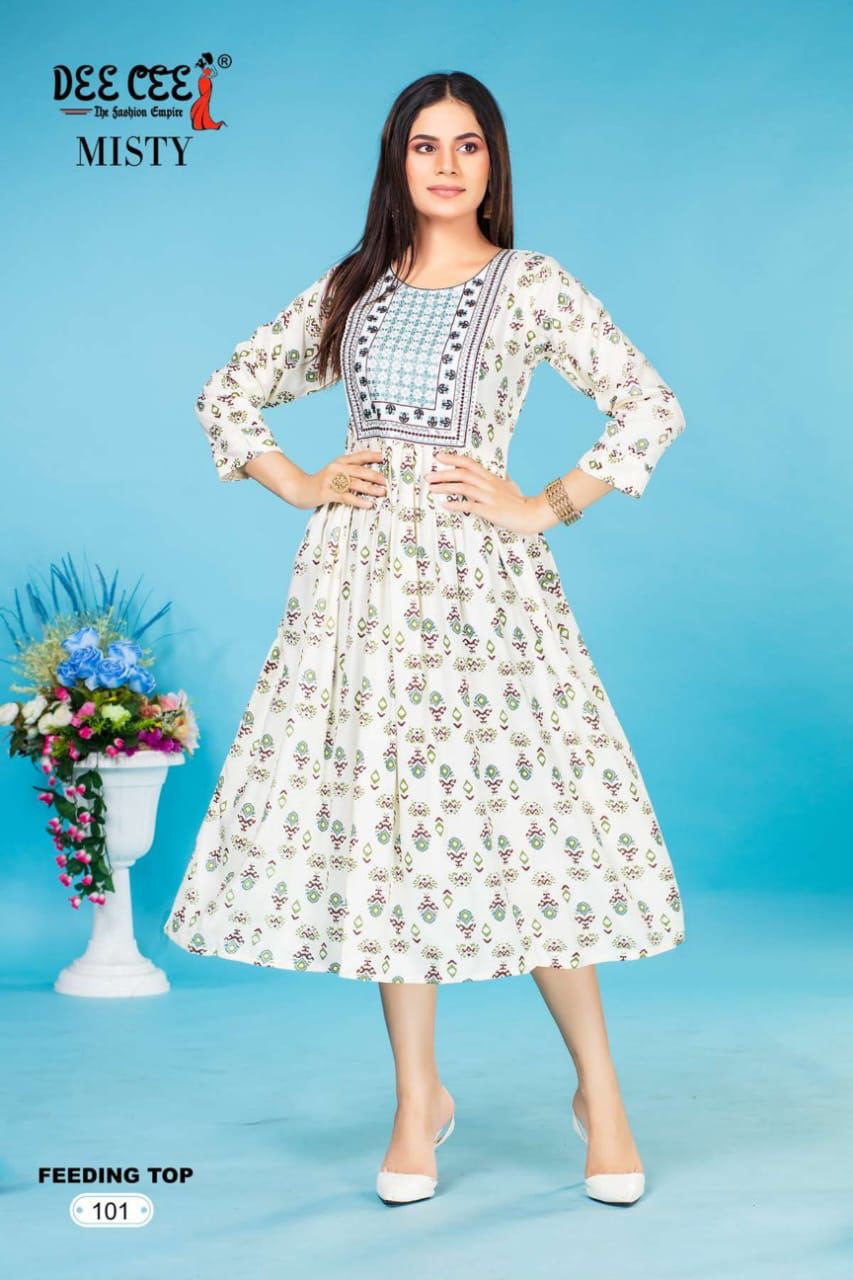 Deecee Misty Flared Long Feeding Embroidery Kurti Collection