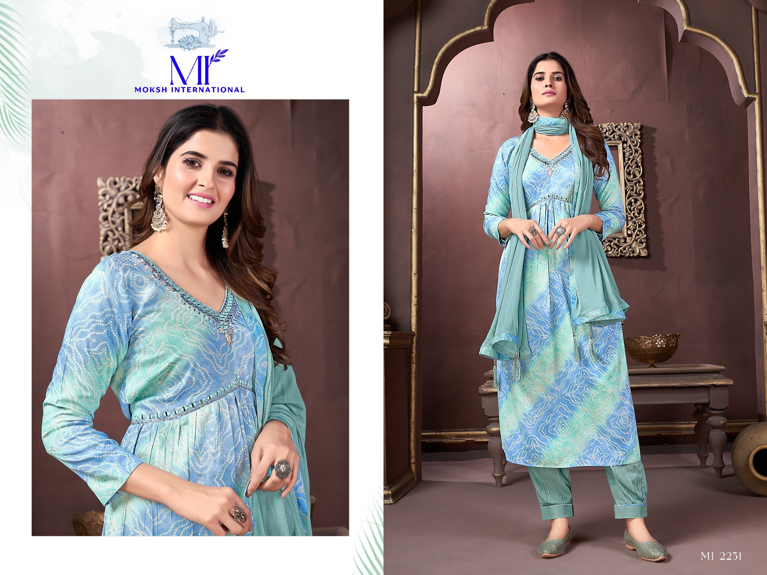 Moksh Afgani Alia Vol 2 Aila Cut Kurti Pant With Dupatta Collection