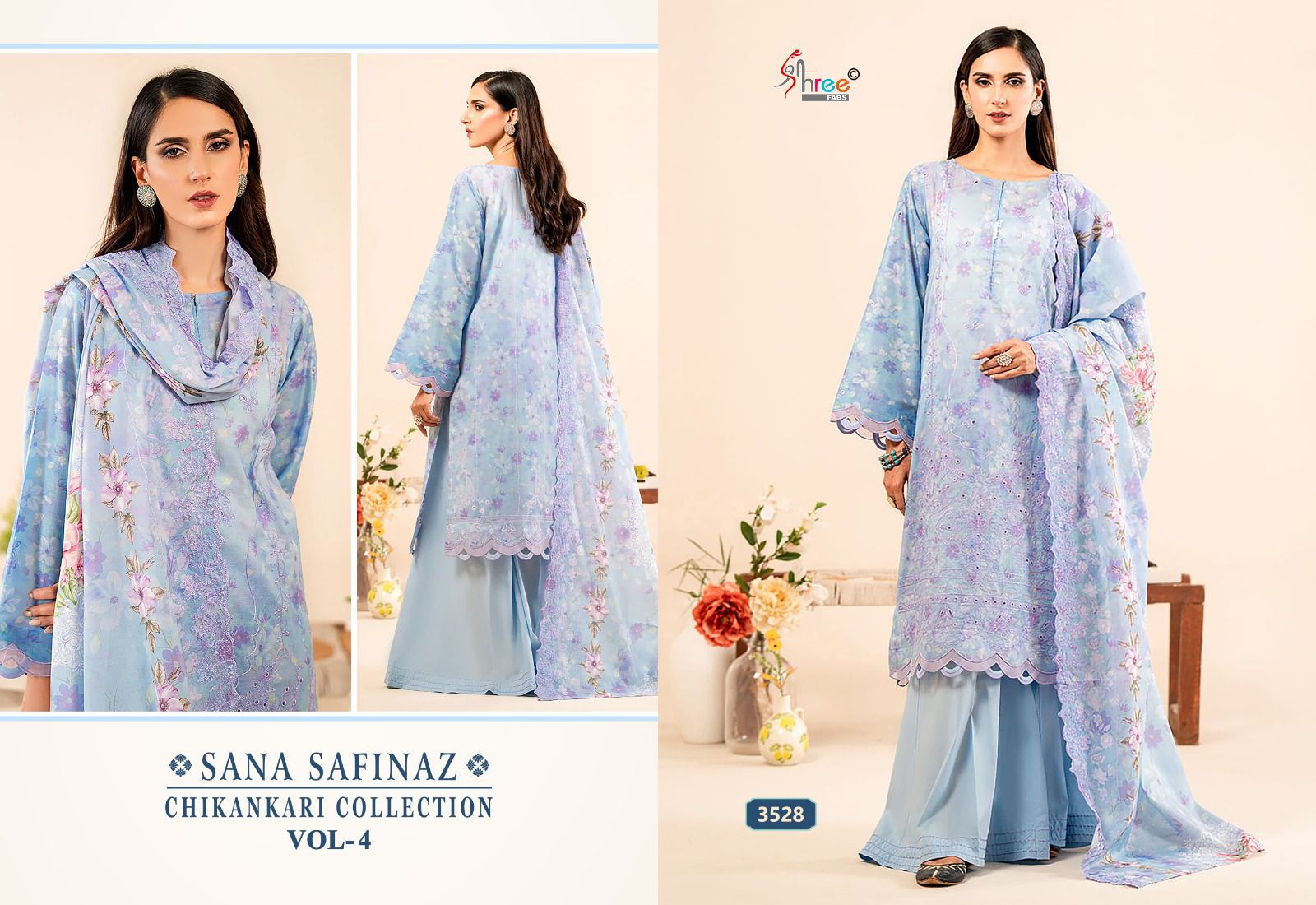 Shree Sana Safinaz Chikankari Vol 4 Pakistani Suits Chiffon Dupatta