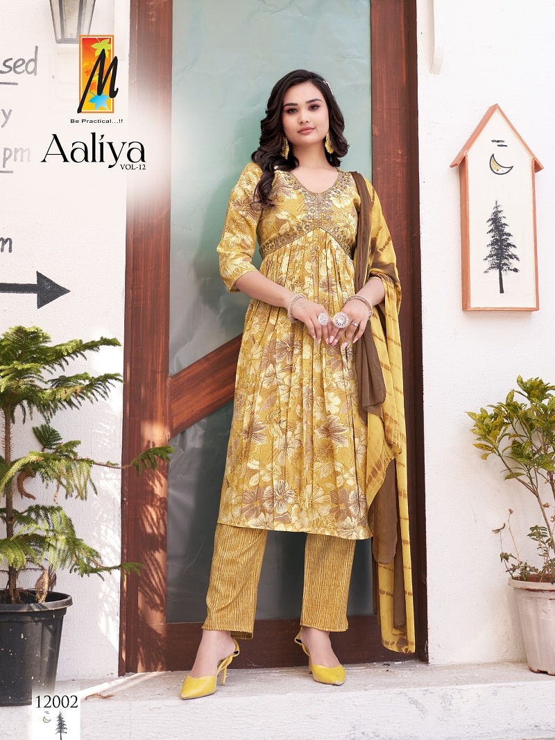 Master Aaliya Vol 12 Aila Cut Kurti With Bottom Dupatta Collection