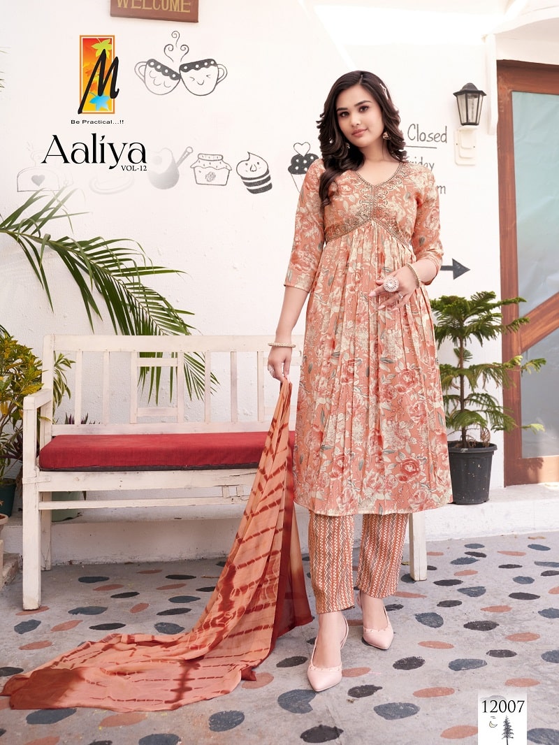 Master Aaliya Vol 12 Aila Cut Kurti With Bottom Dupatta Collection