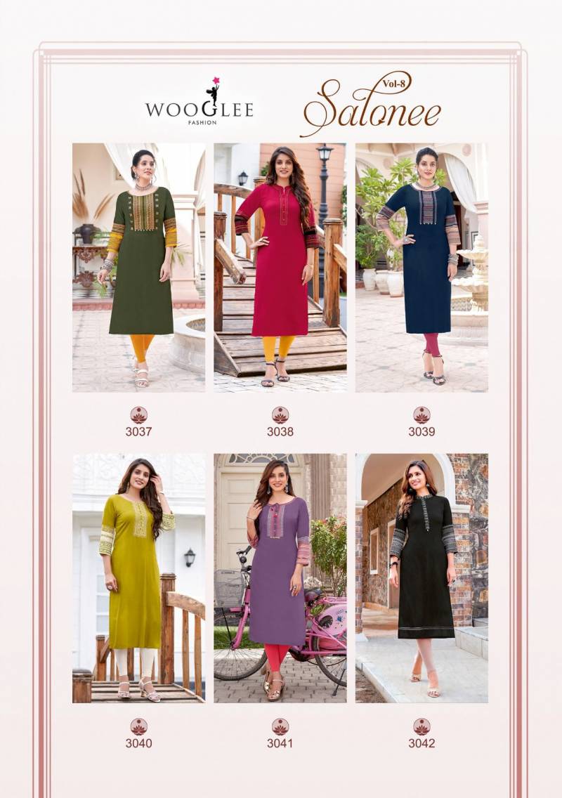 Wooglee Salonee Vol 8 Designer Thread Hand work Kurti Collection