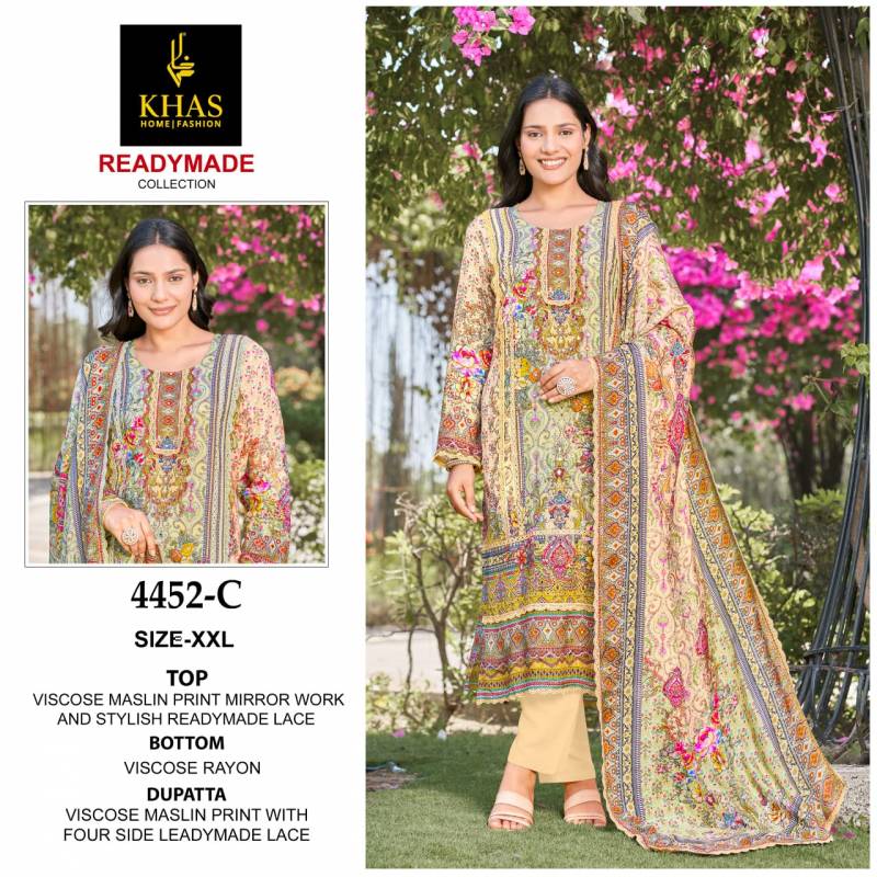 Khas 4452 Viscose Maslin Pakistani Ready Made Suits Collection