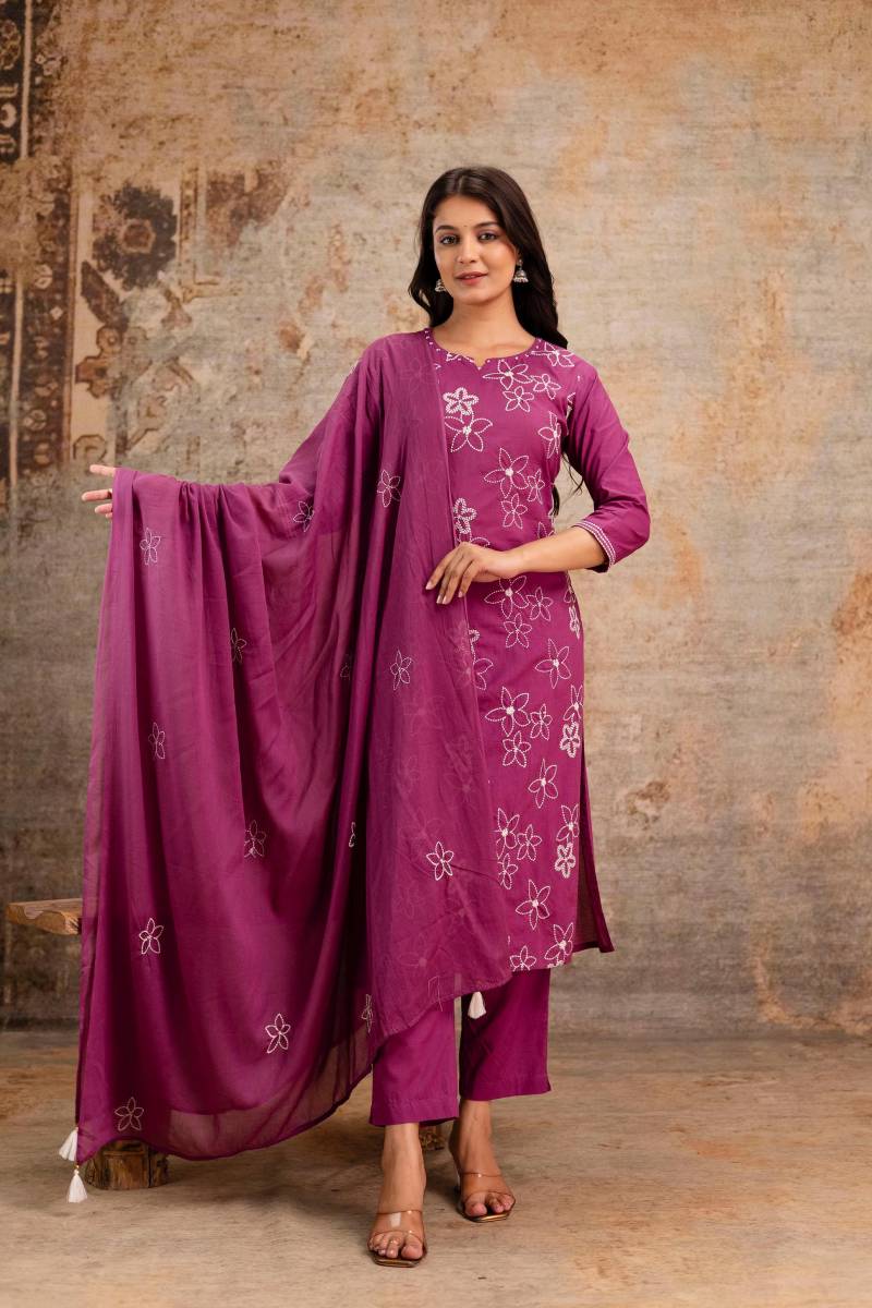 Naisha K 179 Cotton Embroidered Kurti Pant With Dupatta Collection